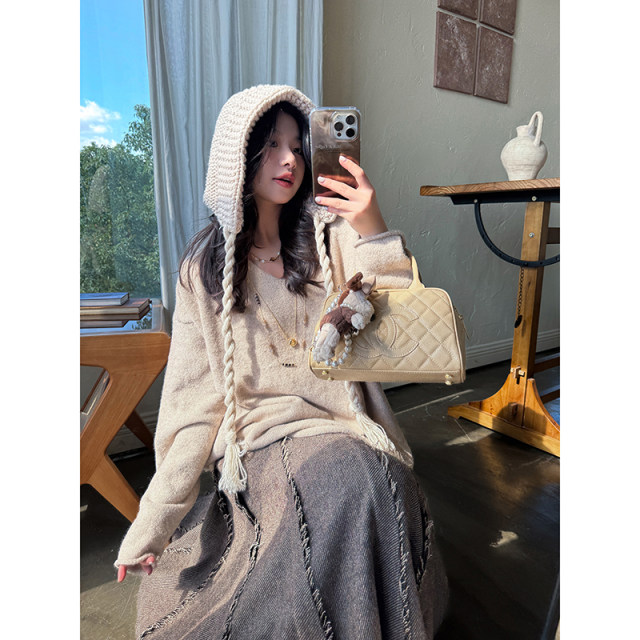 Essence wool imported machine woven V -neck pull -like natural rolling ...