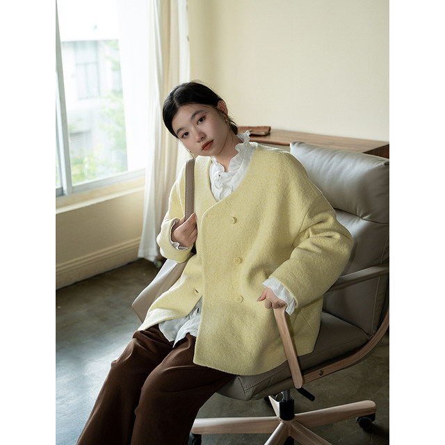 60 Wool Banana Color Nice Wool Wool Jacket Anne Forest Large Size Women ...