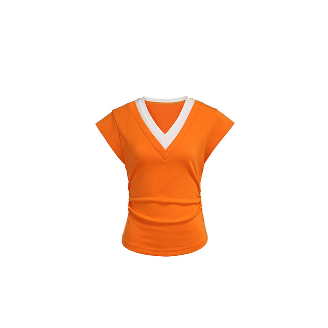 ochirly Ou Shili bump collar flying shoulder T-shirt women's tops slim ...