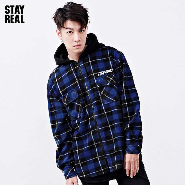 STAYREAL trendy brand plaid polar fleece hooded jacket for men and ...