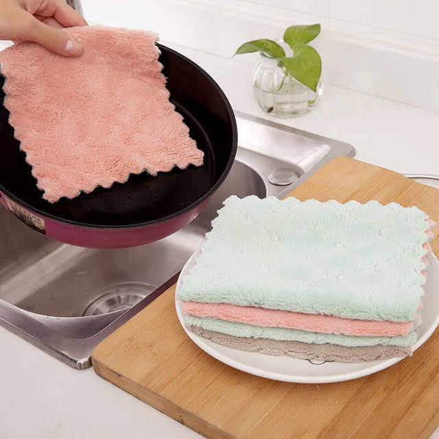 Coral velvet striped rag kitchen water-absorbent decontamination ...