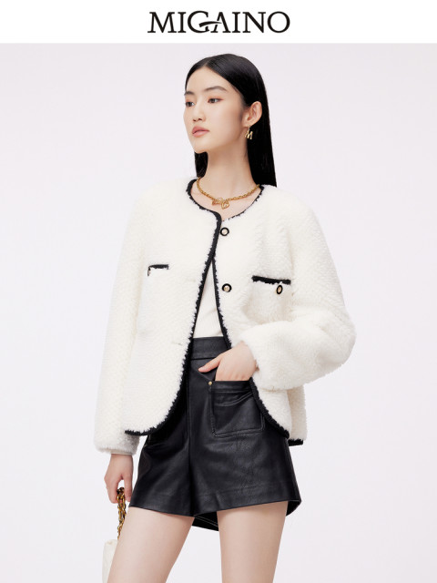 Migaino Manyano grain velvet coat for women 2023 autumn and winter new style temperament short ...