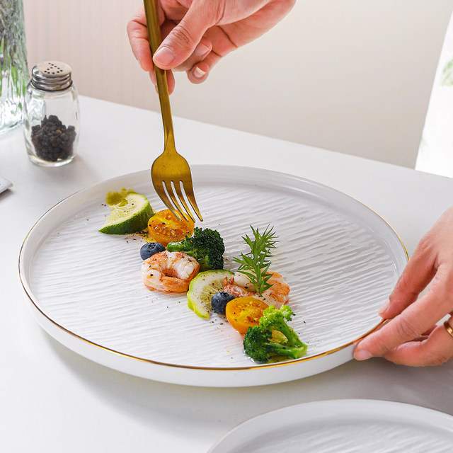 Ceramic household round plate high-end stone pattern steak dinner plate ...