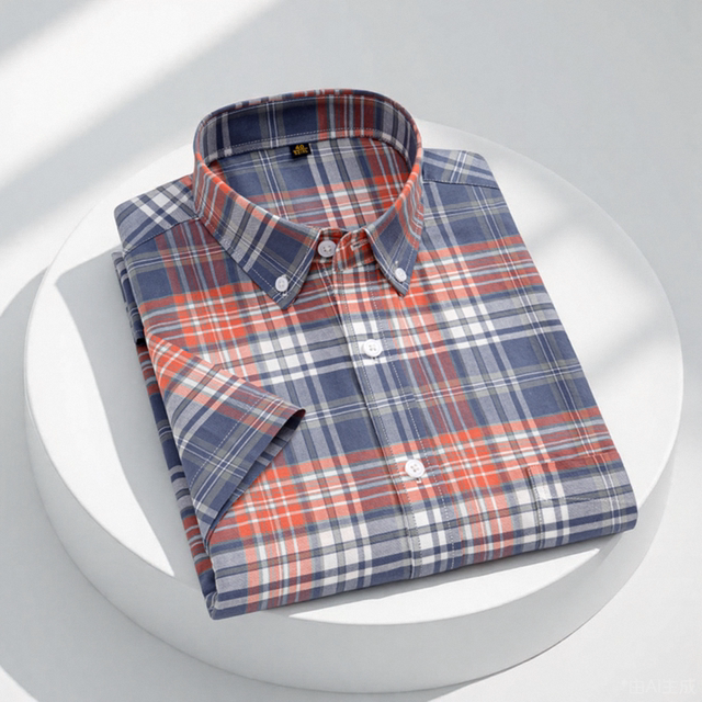 New summer men's pure cotton plaid short-sleeved shirt men's hot work ...