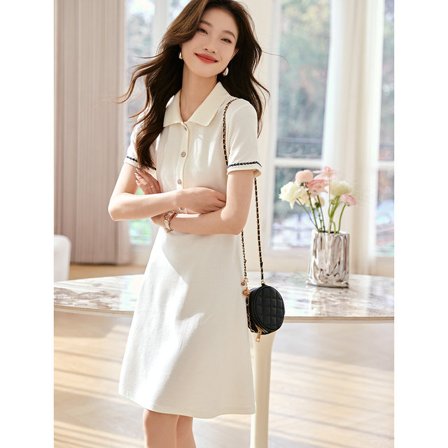 Mohan Yimei POLO collar puff sleeve casual all-match age-reducing dress 2024 summer new simple dress