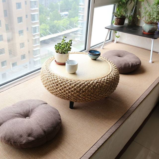 Rattan Japanese-style tatami bay window tea table simple modern bay ...