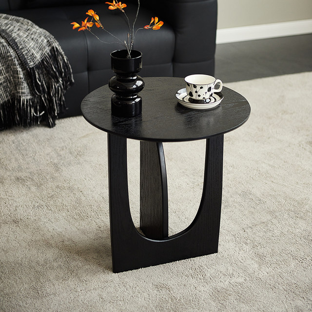 Nordic round solid wood side table, living room corner table, black ...
