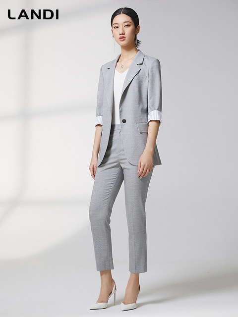 LANDI blue ground light gray wool small feet suit pants for women in ...
