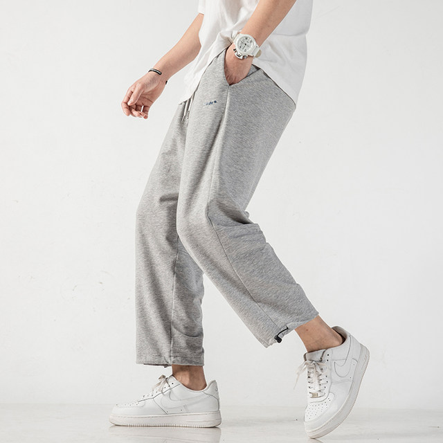 Straight tube nine -point pants men's summer thin loose knitted sports ...