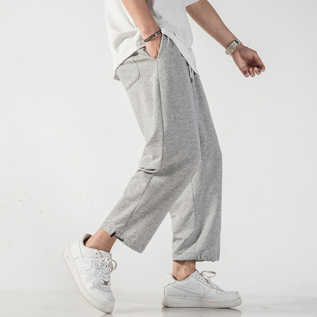 Straight tube nine -point pants men's summer thin loose knitted sports ...