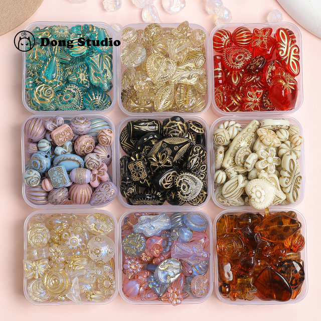 50g transparent black and white retro Morandi gilt gold tracing beads ...