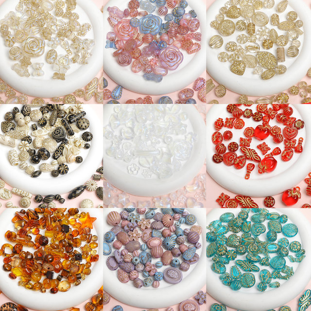 50g transparent black and white retro Morandi gilt gold tracing beads ...