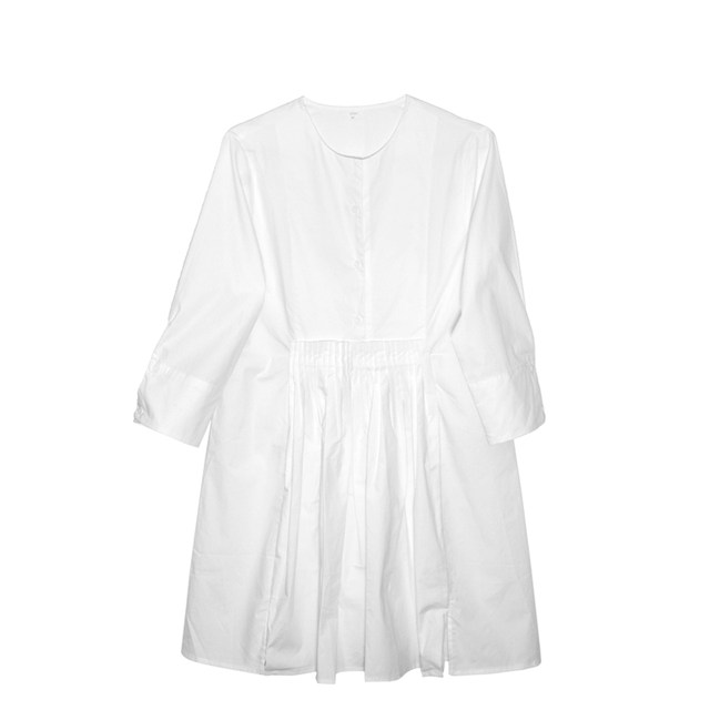 Minimalist cos style white French pleated temperament slim long-sleeved ...
