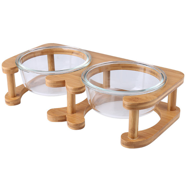 Glass cat bowl with bowl rack cat food bowl cat food bowl dog pot ...