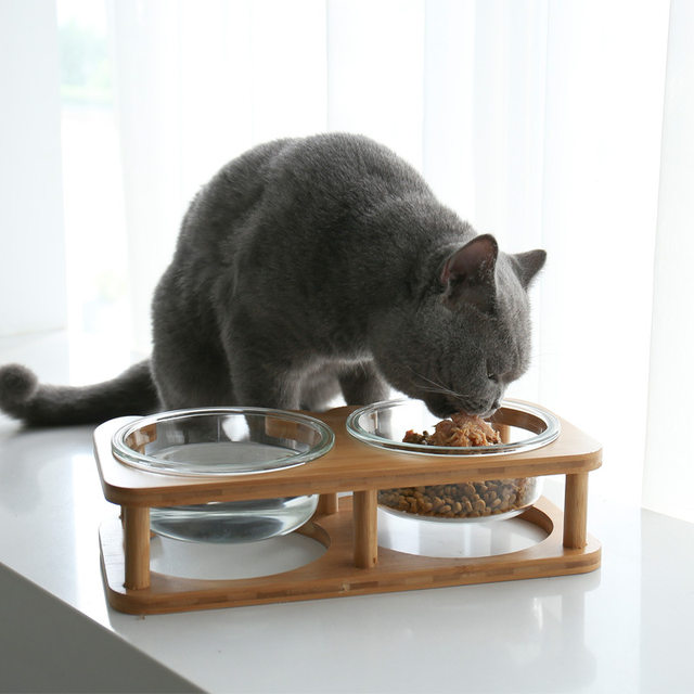 Glass cat bowl with bowl rack cat food bowl cat food bowl dog pot ...