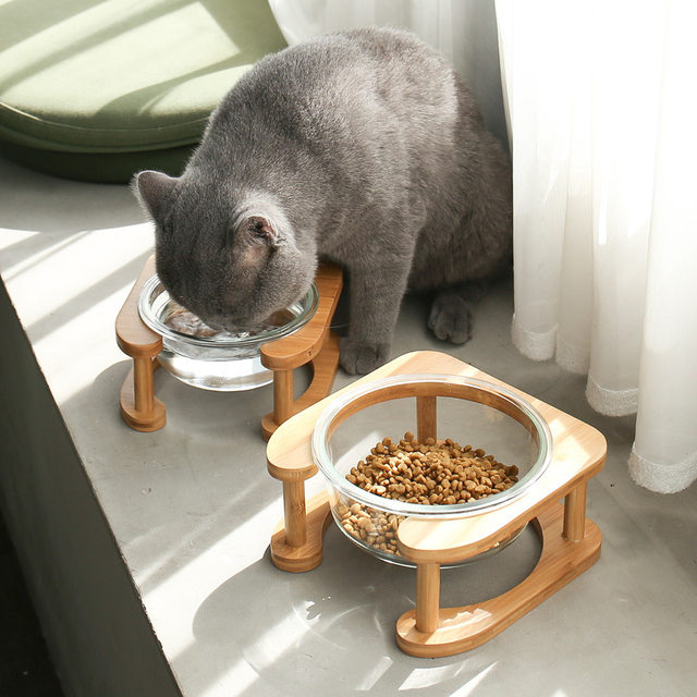Glass cat bowl with bowl rack cat food bowl cat food bowl dog pot ...