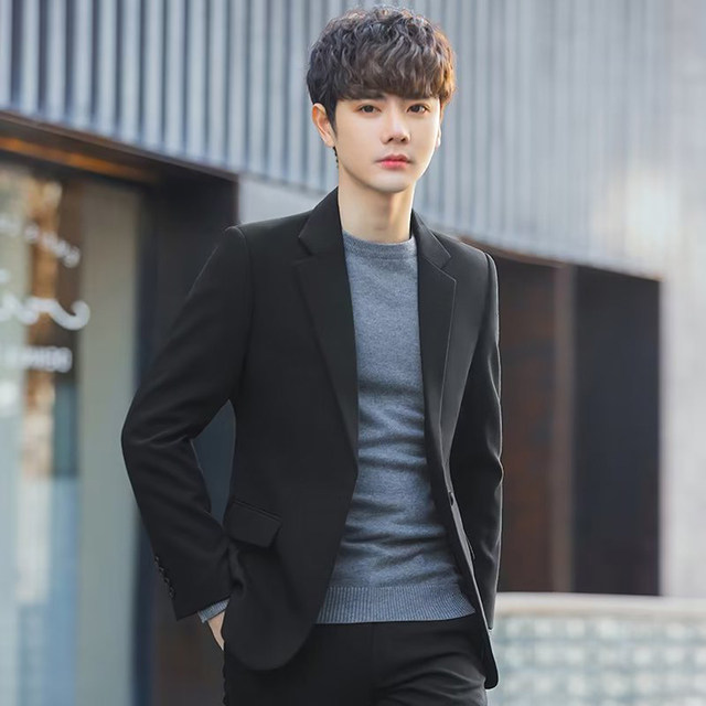 Light cooked coffee color suit jacket Men's handsome slim leisure ...