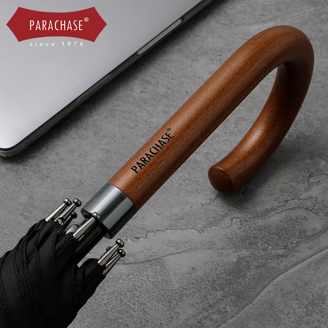 PARACHASE wooden curved handle automatic long handle umbrella 25 inch ...