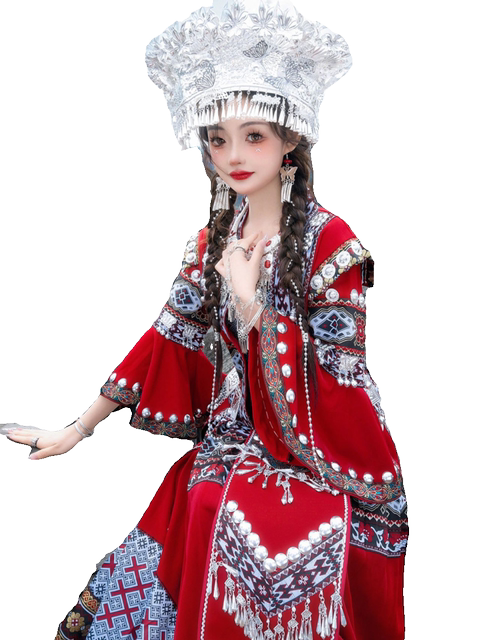 Authentic Amao red Miao costume female Tujia Yunnan Guizhou dance ...