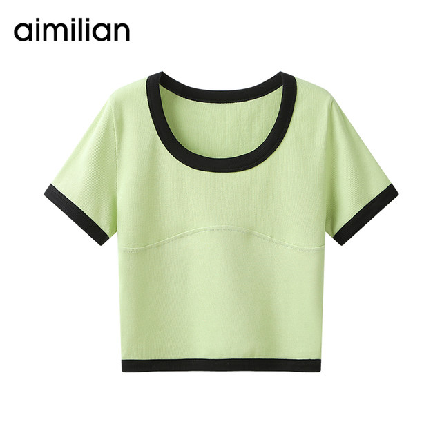 Amy Lian Contrast Color Short Sleeve T-Shirt Women's Summer Fit Short ...
