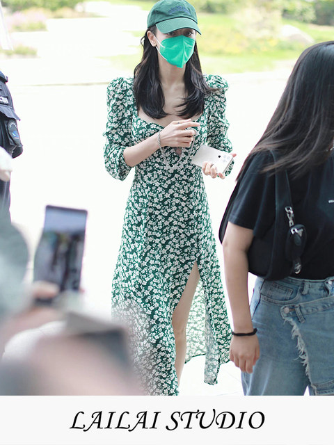 2025 spring new style Di Lieba star-like French retro dress with green ...