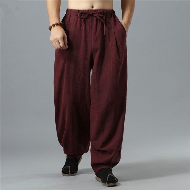 Summer Tang suit Chinese style casual men's pants wide-leg pants ...