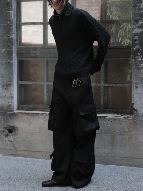 JCAESAR TWISTED SWEATER half-zip cable sweater textured fabric high collar warm long sleeves