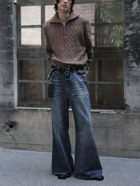 JCAESAR TWISTED SWEATER half-zip cable sweater textured fabric high collar warm long sleeves