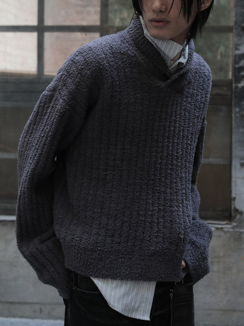 JCAESAR SWEATER green fruit collar sweater, towel texture, purple tone, cool gray color, high weight