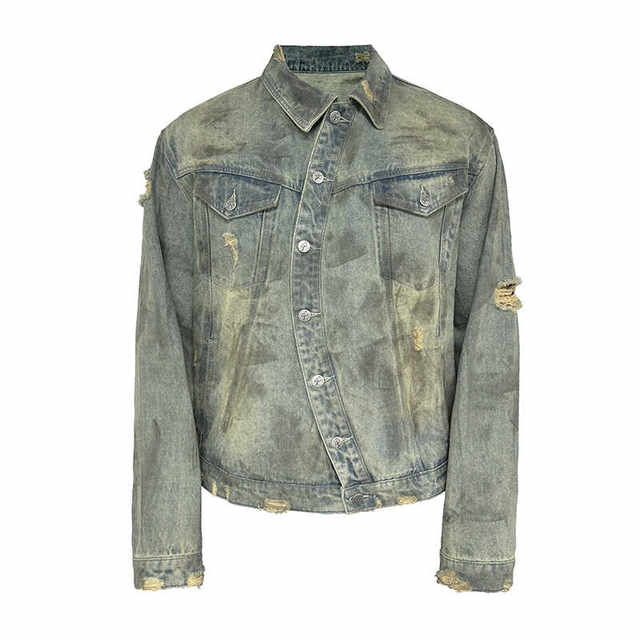 JCAESARDENIMJACKETC placket dirty dyed denim jacket heavy washed ...