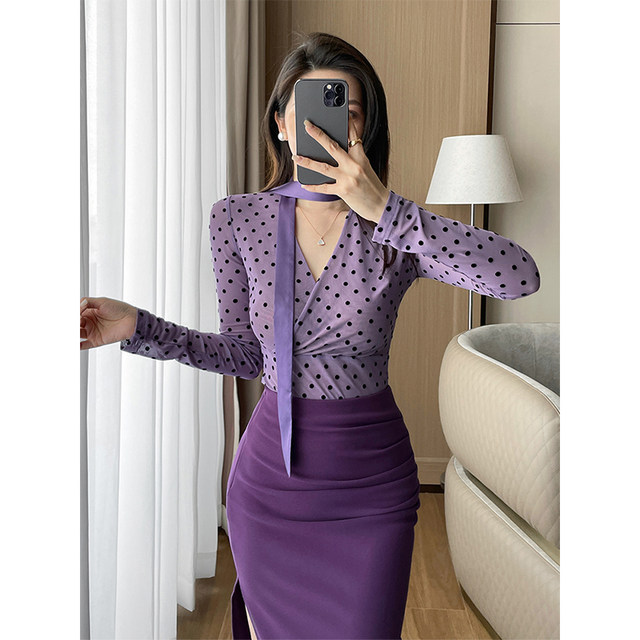 Polka dot mesh slim body suit for women in summer new temperament ...