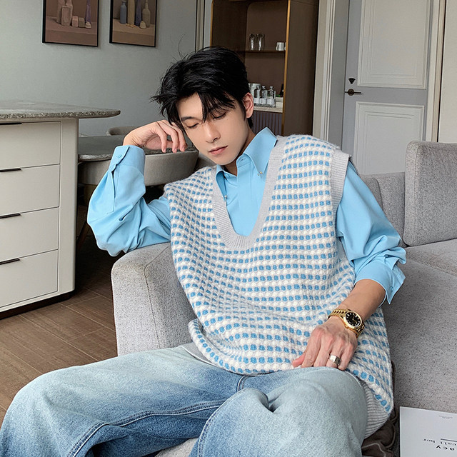 Yixuanxuan hlds autumn and winter layered plaid sweater versatile vest ...