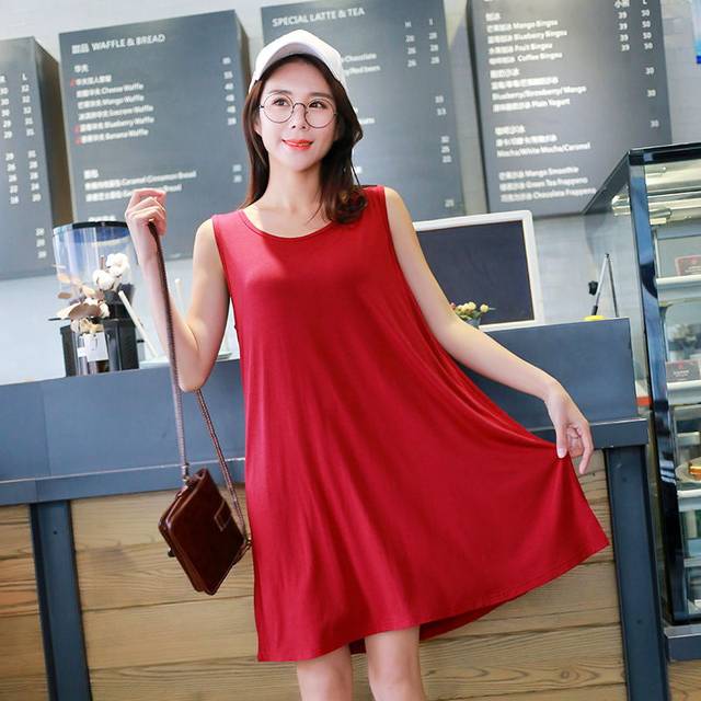 2023 Summer Modal plus fat plus size mid-length dress loose vest ...