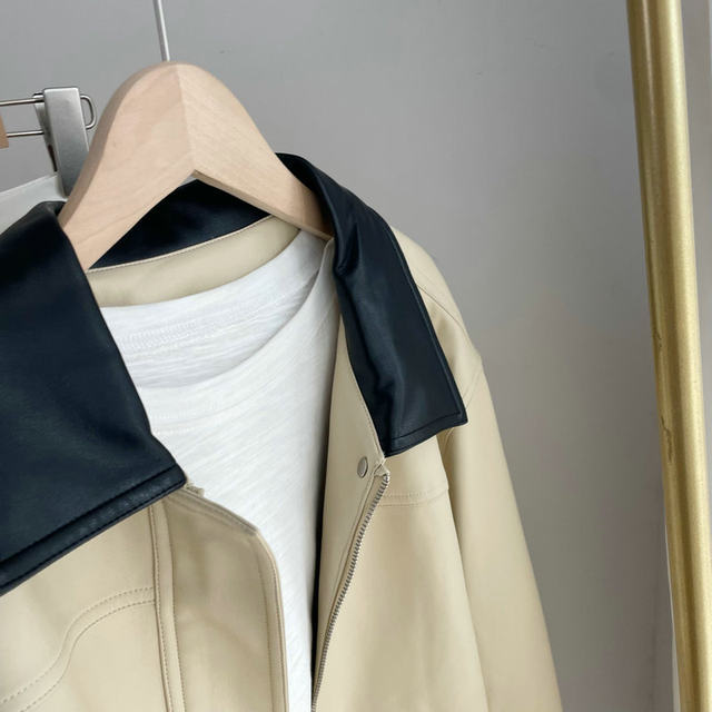 F256033 contrasting apricot pu leather jacket for women's early spring ...