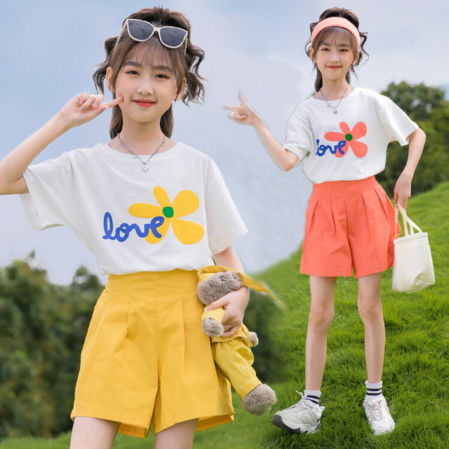Girls' shorts suit summer 3 net red 5 children 6 foreign style 9 ...
