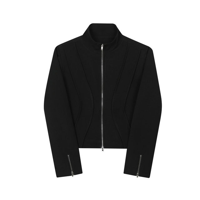 Spring niche personality silhouette short jacket men's stand-up collar ...