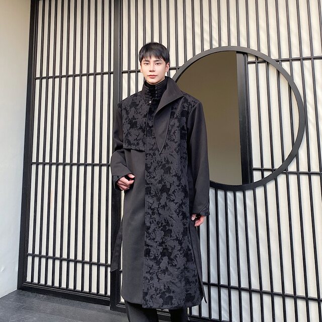 Winter retro splicing splicing plate buckle the woolen woolen coat men ...