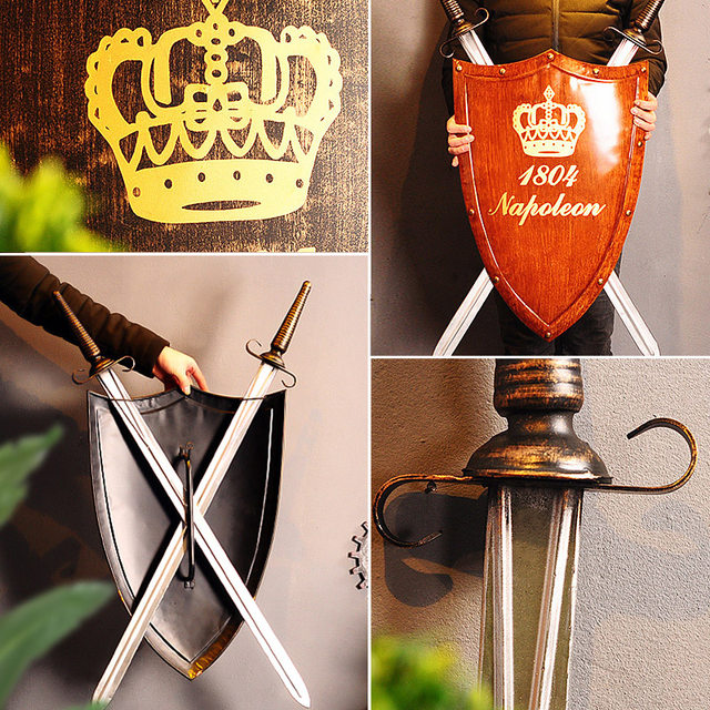 American retro style decorative iron shield wall hanging sword ...