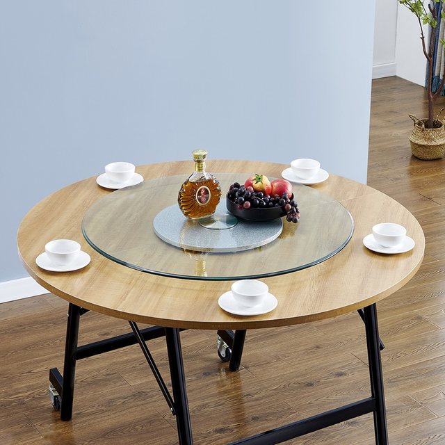 Dining table turntable tempered glass home round table dining table ...