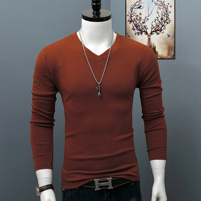 Pure Cotton V Neck Bottoming Shirt for Men 2025 Autumn and Winter Large ...