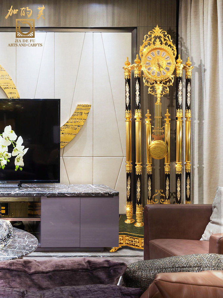 Luxurious European Floor Clock Black Crystal Gold Design Villa Living ...