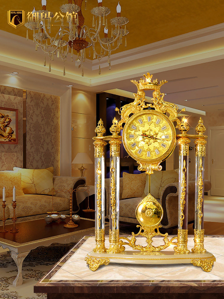 Cardiff European Style Crystal Pendulum Clock - Copper & Jade Table Clock