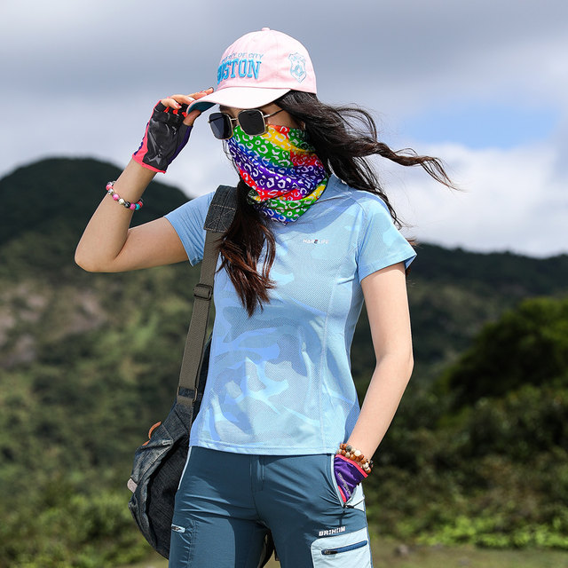 Outdoor camouflage sports quick-drying clothing women's short-sleeved T ...