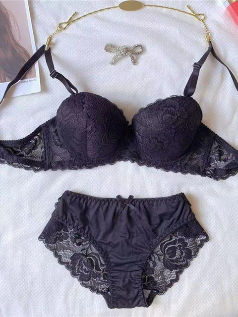 Red zodiac year lace thin underwear set women's wedding small breasts show big push-up sexy ...