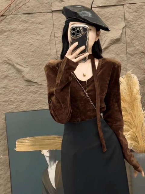 New autumn and winter style design slim and slim bottoming French ...