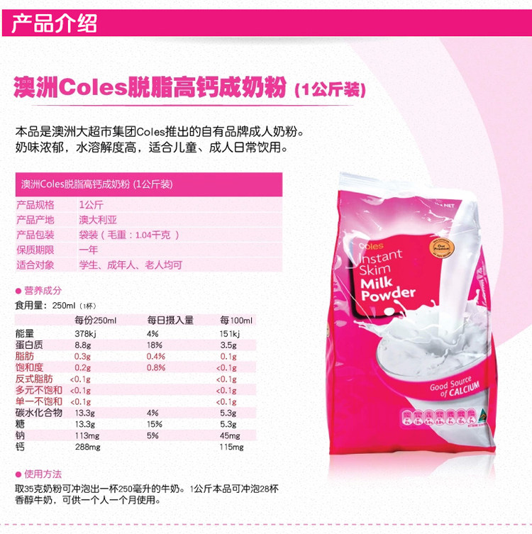 Australia purchasing Coles full-fat/skimmed high-calcium milk powder ...