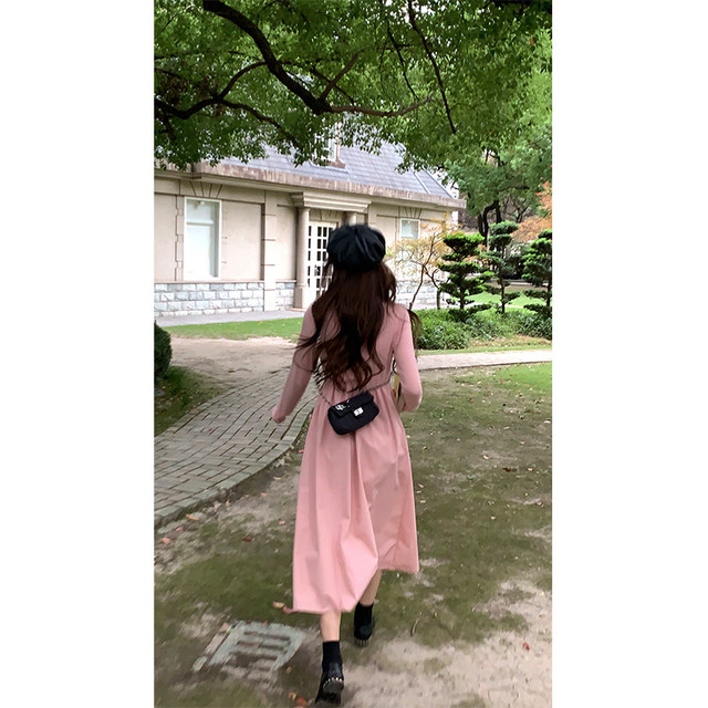 BingDable half -neck solid color dress female thin inside long ...