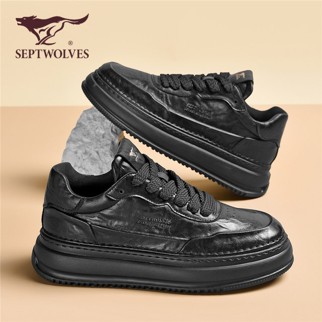 Septwolves men's thick-soled shoes 2024 winter new casual leather shoes ...