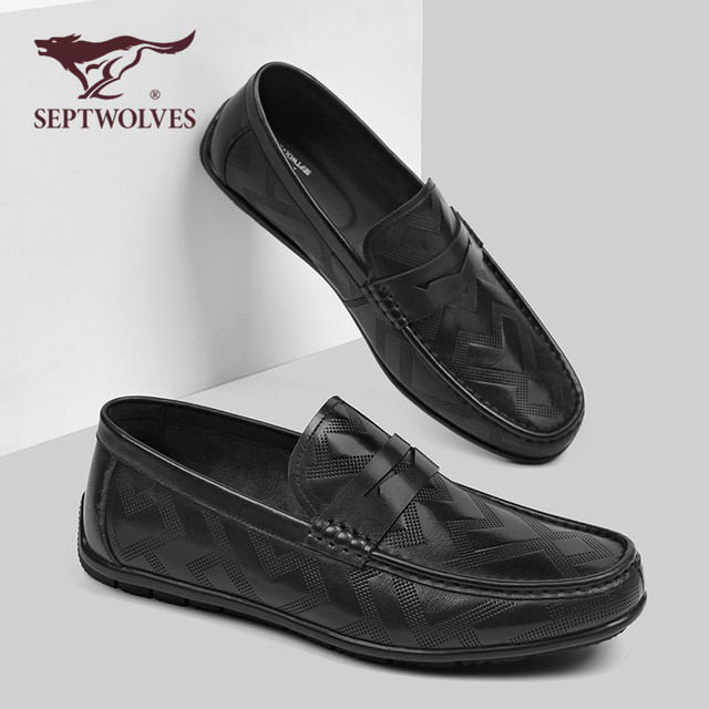 Septwolves British style loafers winter new business casual shoes black ...