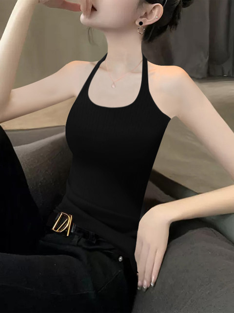 2024 new summer black high-end halter neck halter with chest pad ...